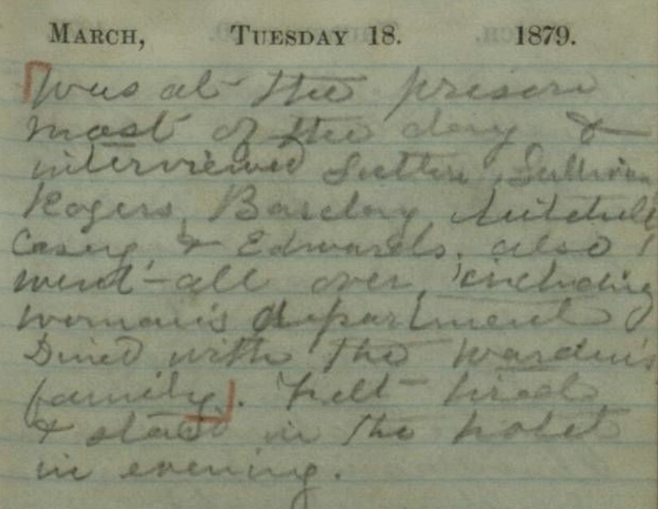"Was at the prison most of the day." - Lavinia Goodell